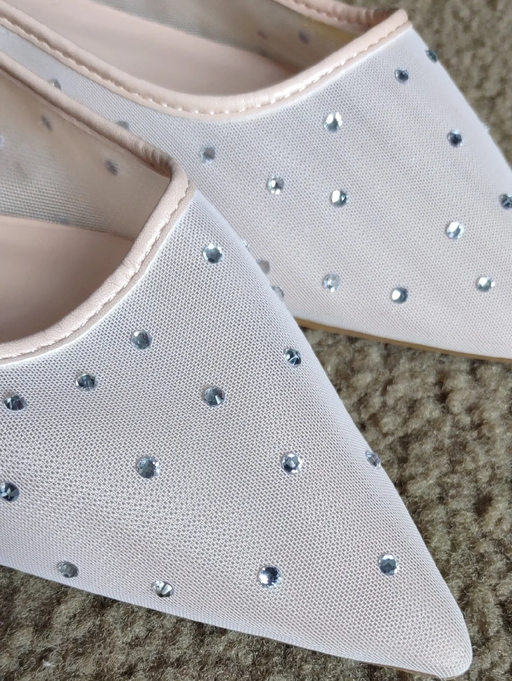 BAMBOO | Shoes | Bamboo Mesh Rhinestone Point Toe Ballet Flats Blush ...